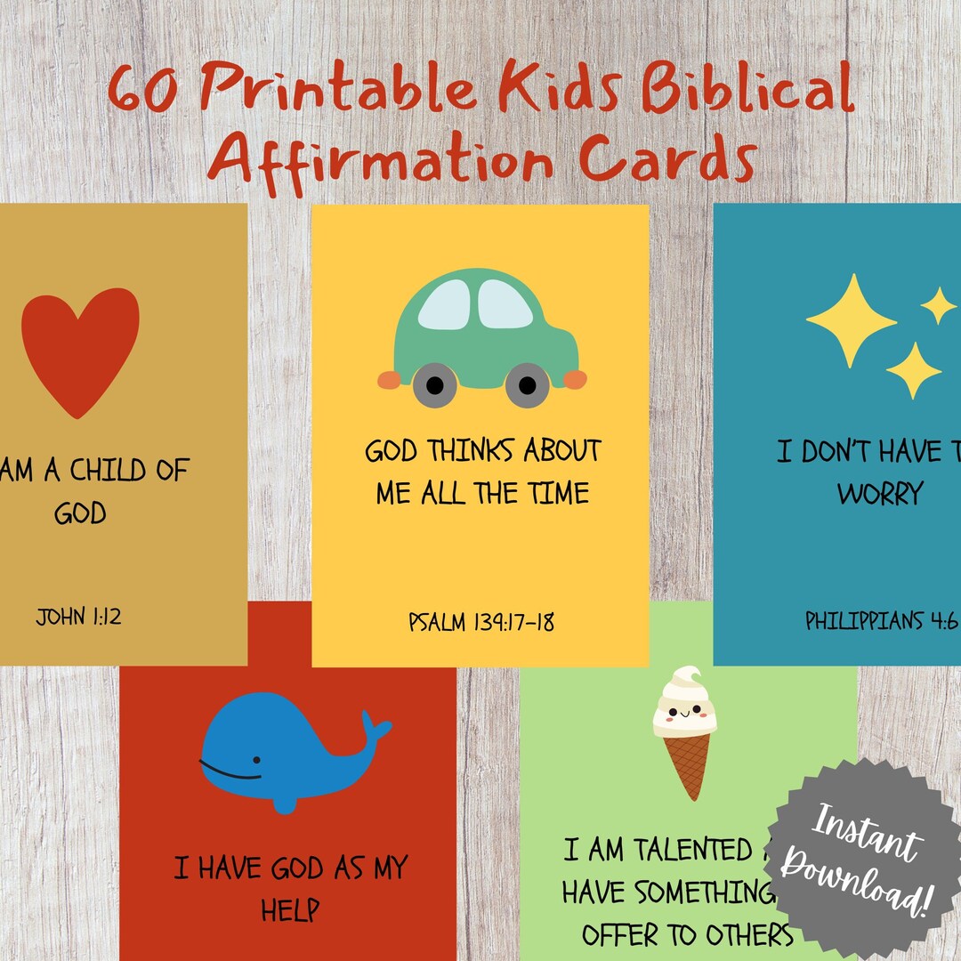 Kids Biblical Affirmation Cards | Scripture Empowering Playroom Card ...