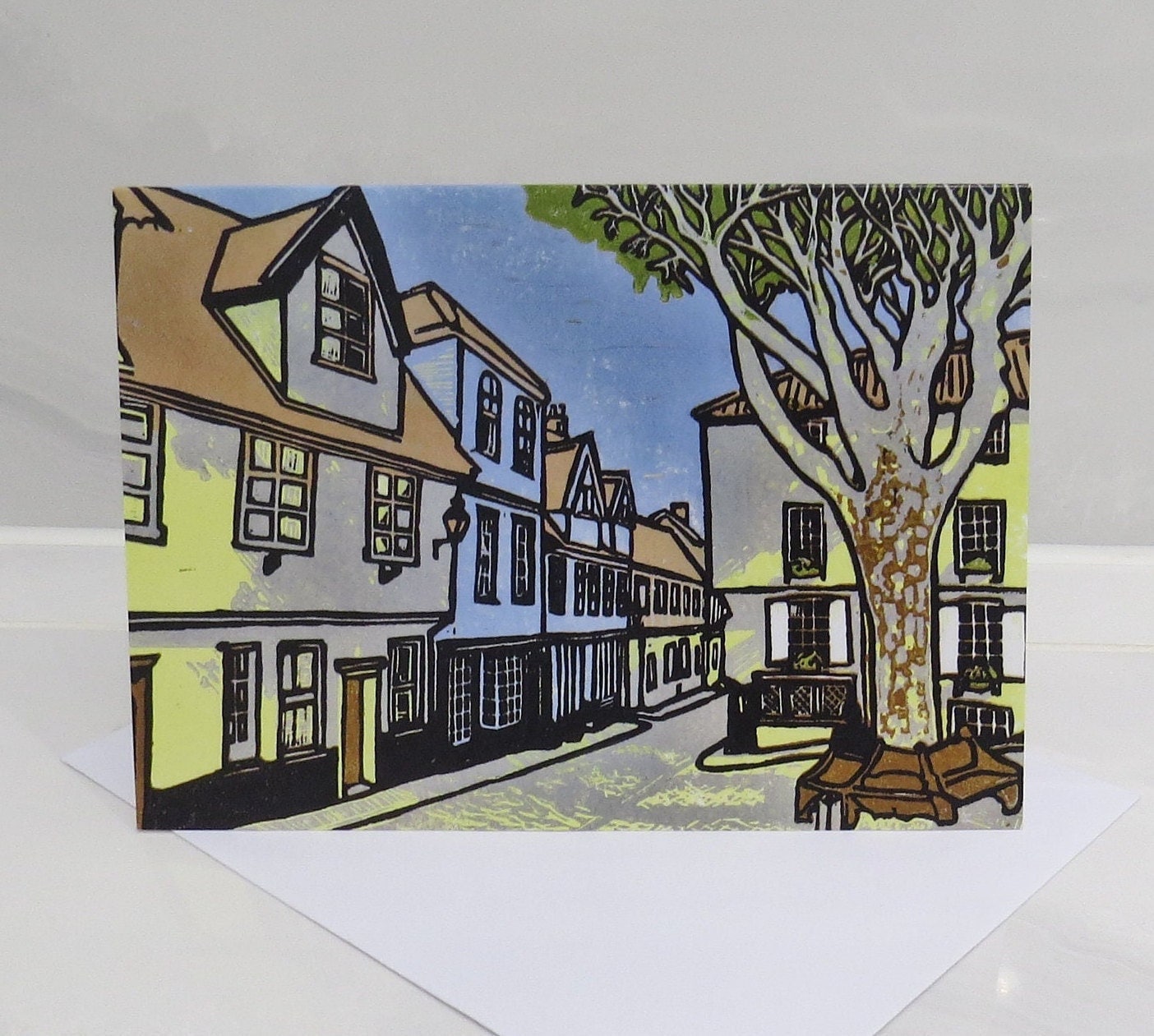 Elm Hill Norwich Blank Card Norfolk Scene Lino Print Design Greetings ...