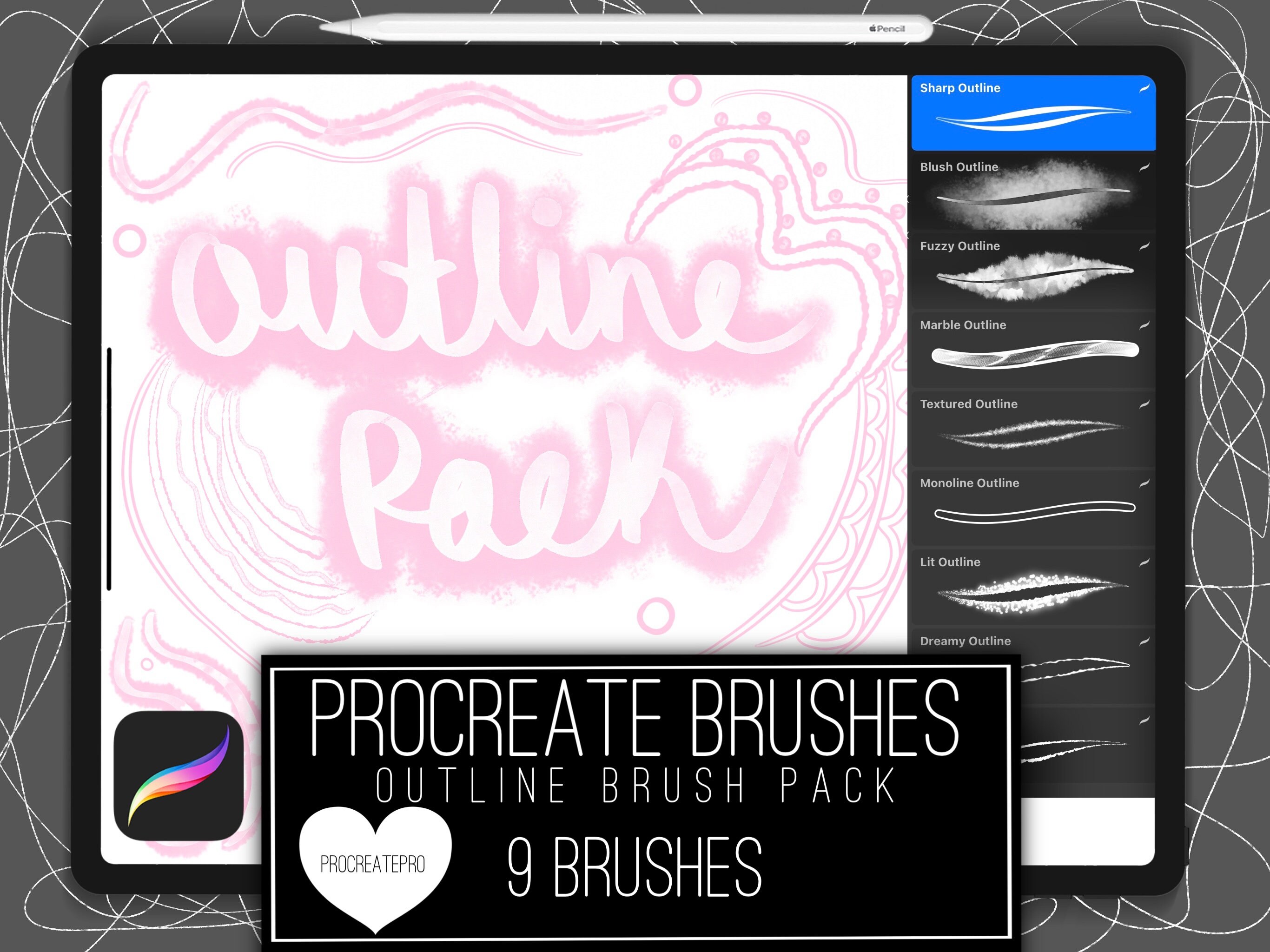Procreate Outline Brush Pack - Etsy