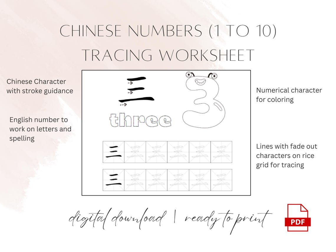 Printable Chinese Numbers Tracing Worksheet 1 - 10 for Preschool Kids ...