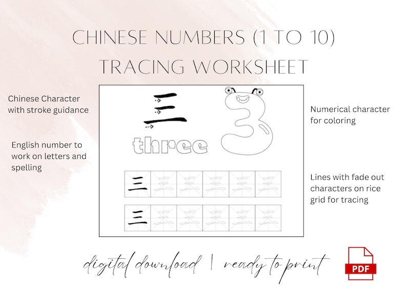 Printable Chinese Numbers Tracing Worksheet 1 - 10 for Preschool Kids ...