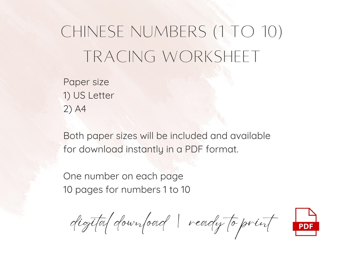 Printable Chinese Numbers Tracing Worksheet 1 - 10 for Preschool Kids ...