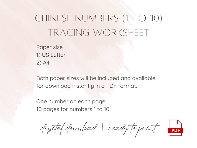 Printable Chinese Numbers Tracing Worksheet 1 - 10 for Preschool Kids ...