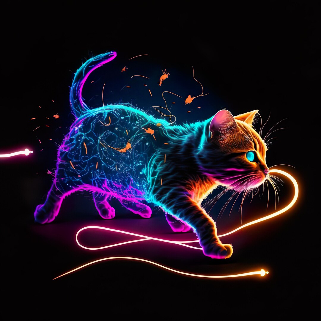 Super Cute & Playful Neon Kitty Cat Printable Wall Art Digital File - Etsy