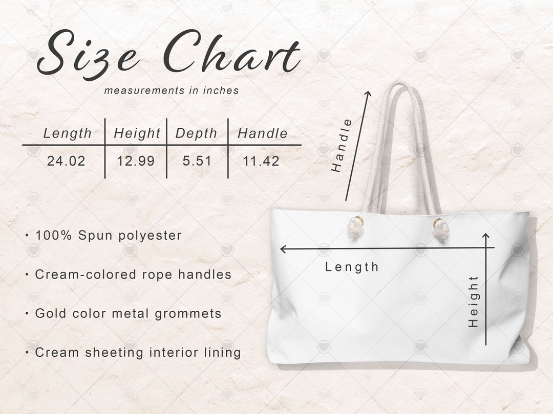 Weekender Bag Mockup, Weekender Bag Size Chart, Canvas Tote Mockup ...