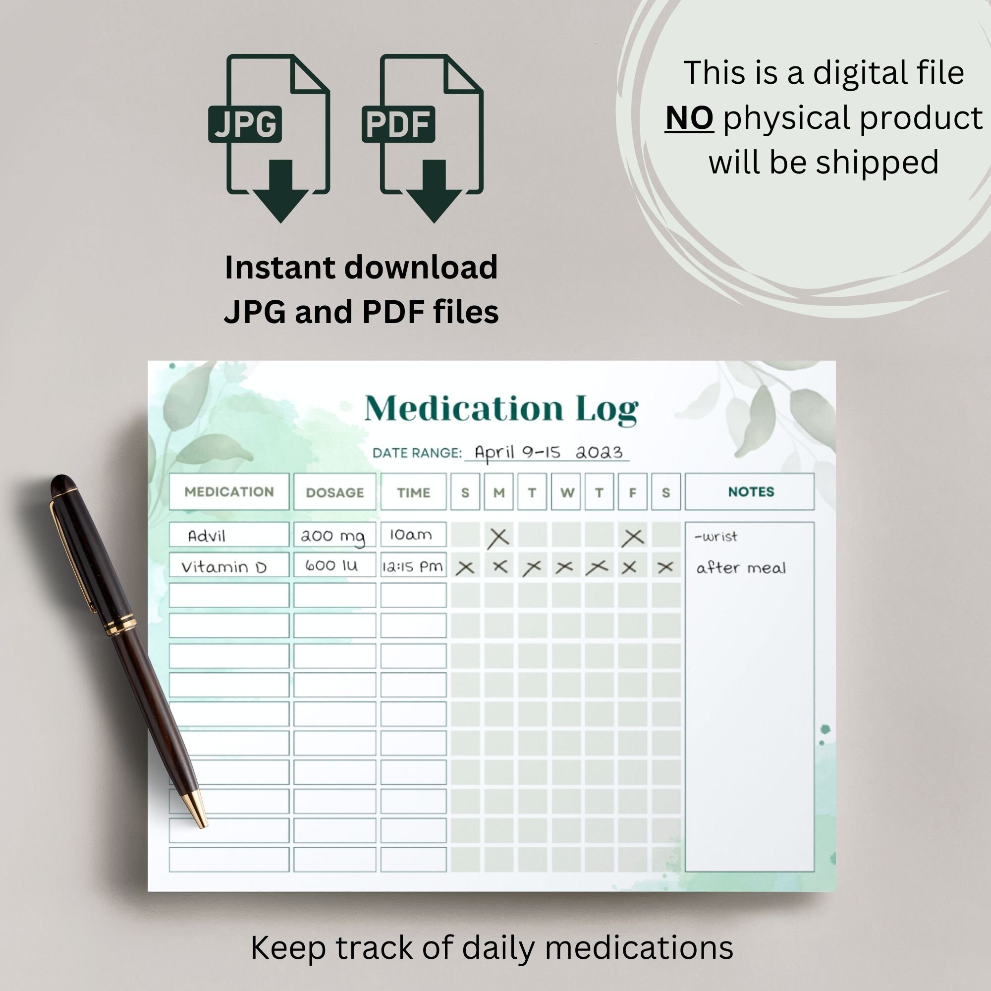 Medication Tracker Medication Log Printable Medication List Tracker ...