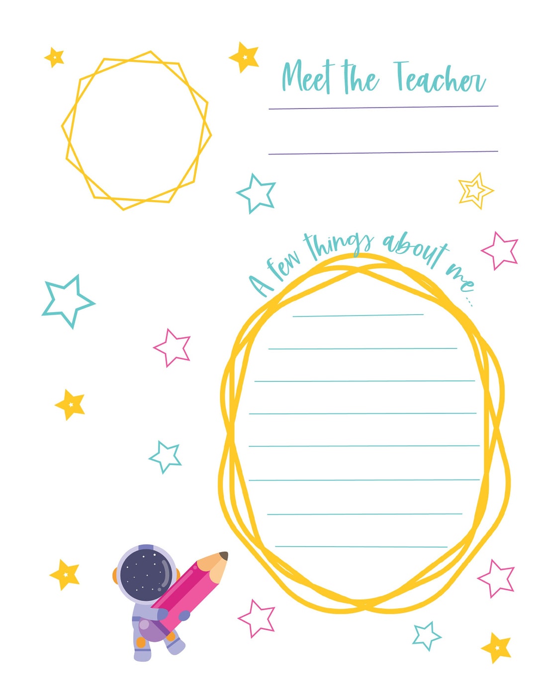 Meet the Teacher Printable PDF - Astroclassroom Theme - Back to School ...