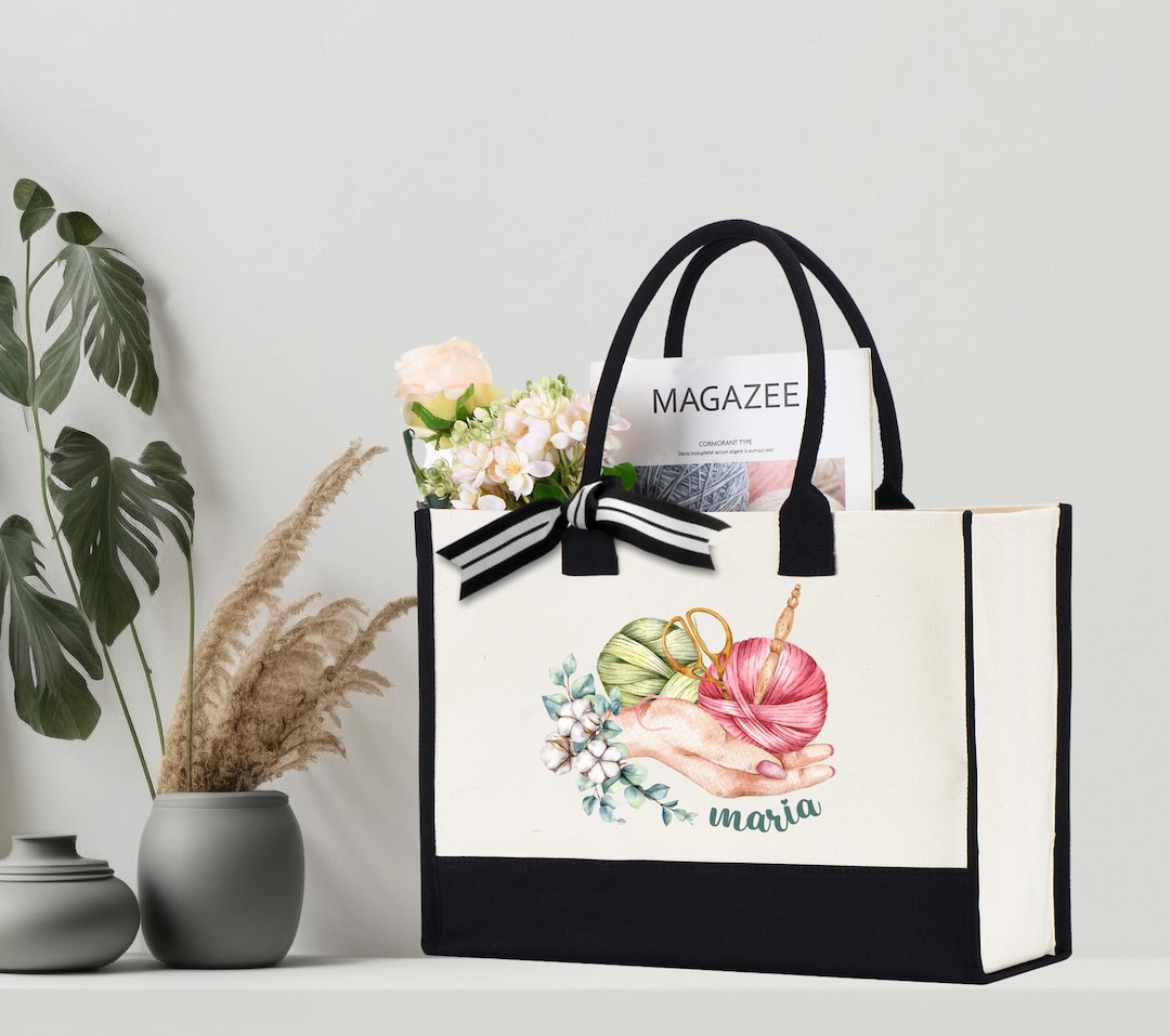 Personalized Canvas Knitting Bag: Yarn Storage Organizer, Gift for ...
