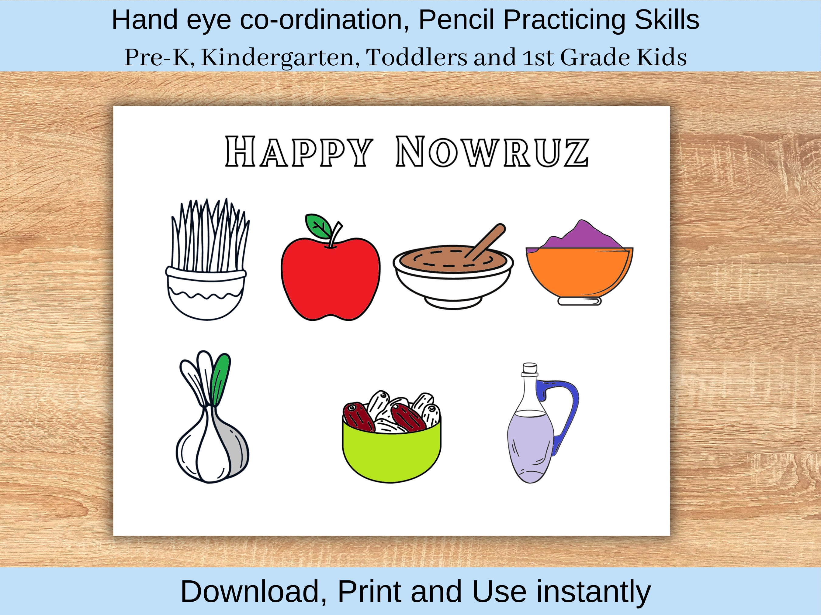 Nowruz Large Coloring Pages, Haft-sin Activity Page, Iranian New Year ...