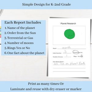 Solar System Worksheet, Montessori Science Printable, Planet Report ...