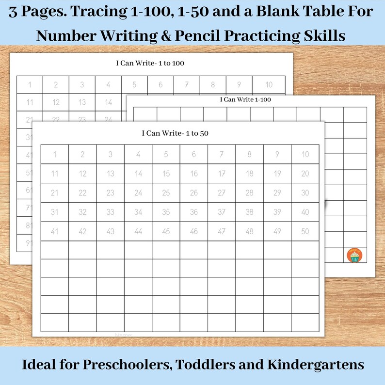 Printable Numbers 1-50, 1-100 Tracing Worksheets for Preschool Kindergarten Homeschool, Numbers ...