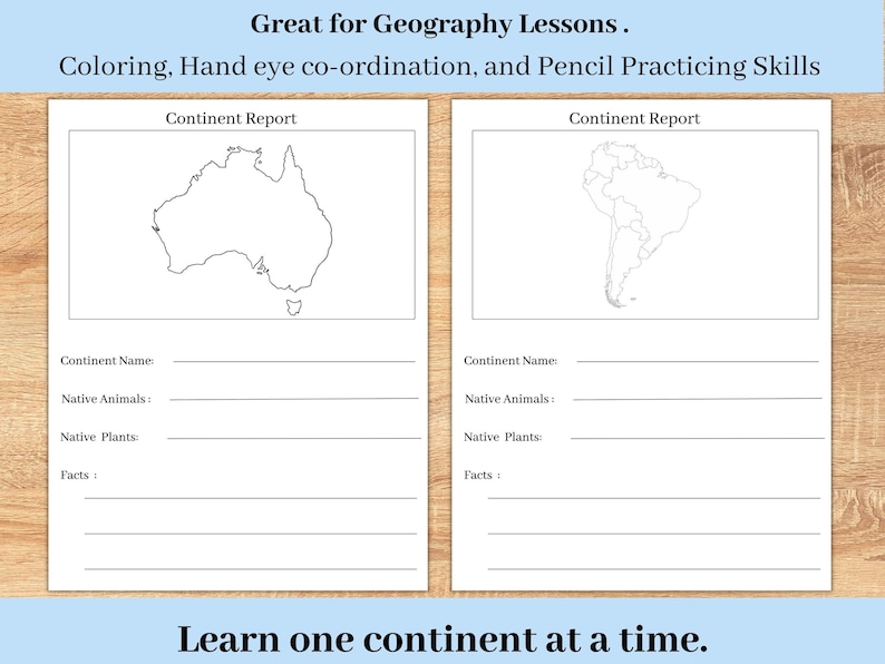 Continents of the World, Continents Worksheet, Geography Lesson, 7 ...