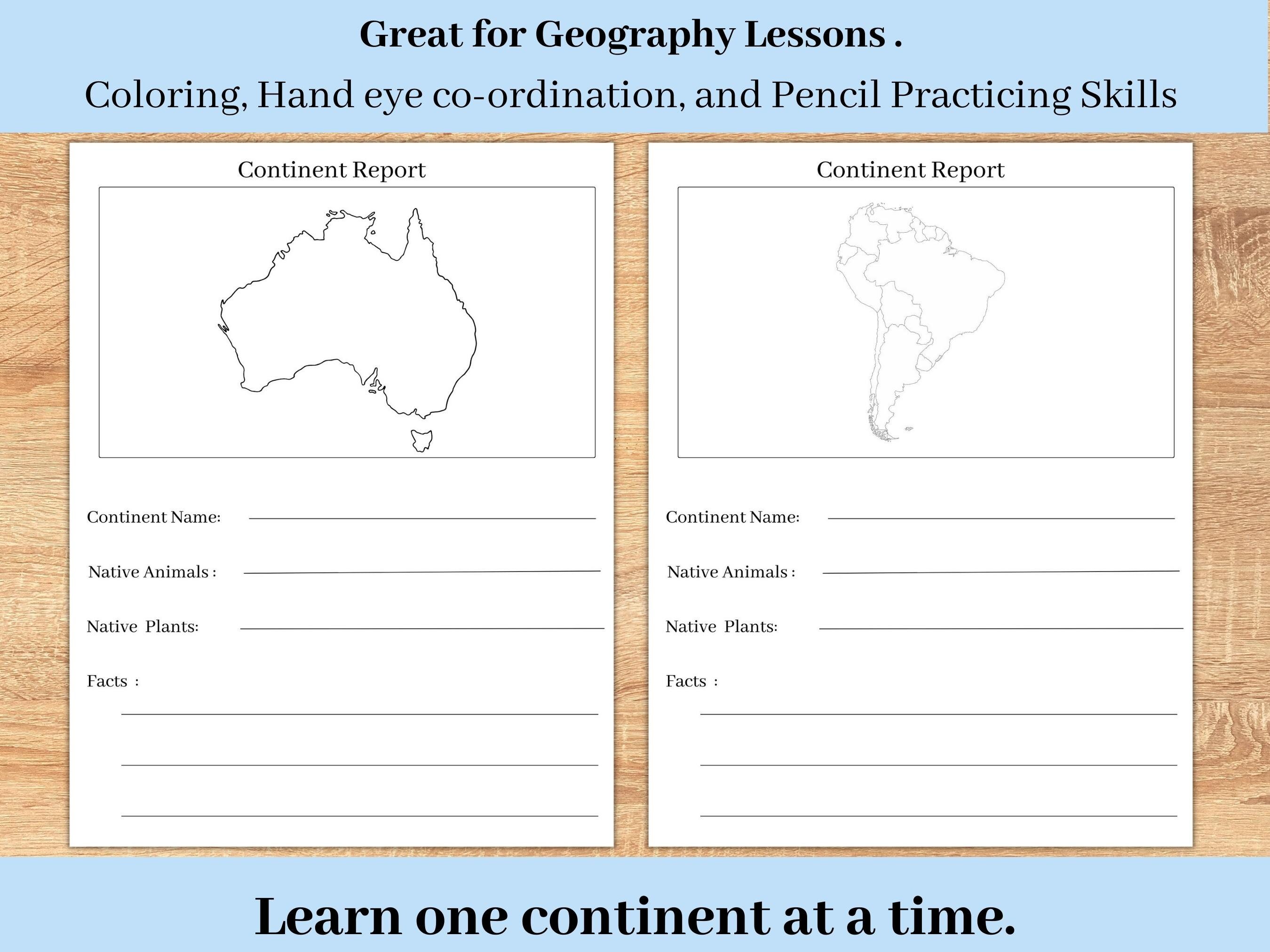 Continents of the World, Continents Worksheet, Geography Lesson, 7 ...