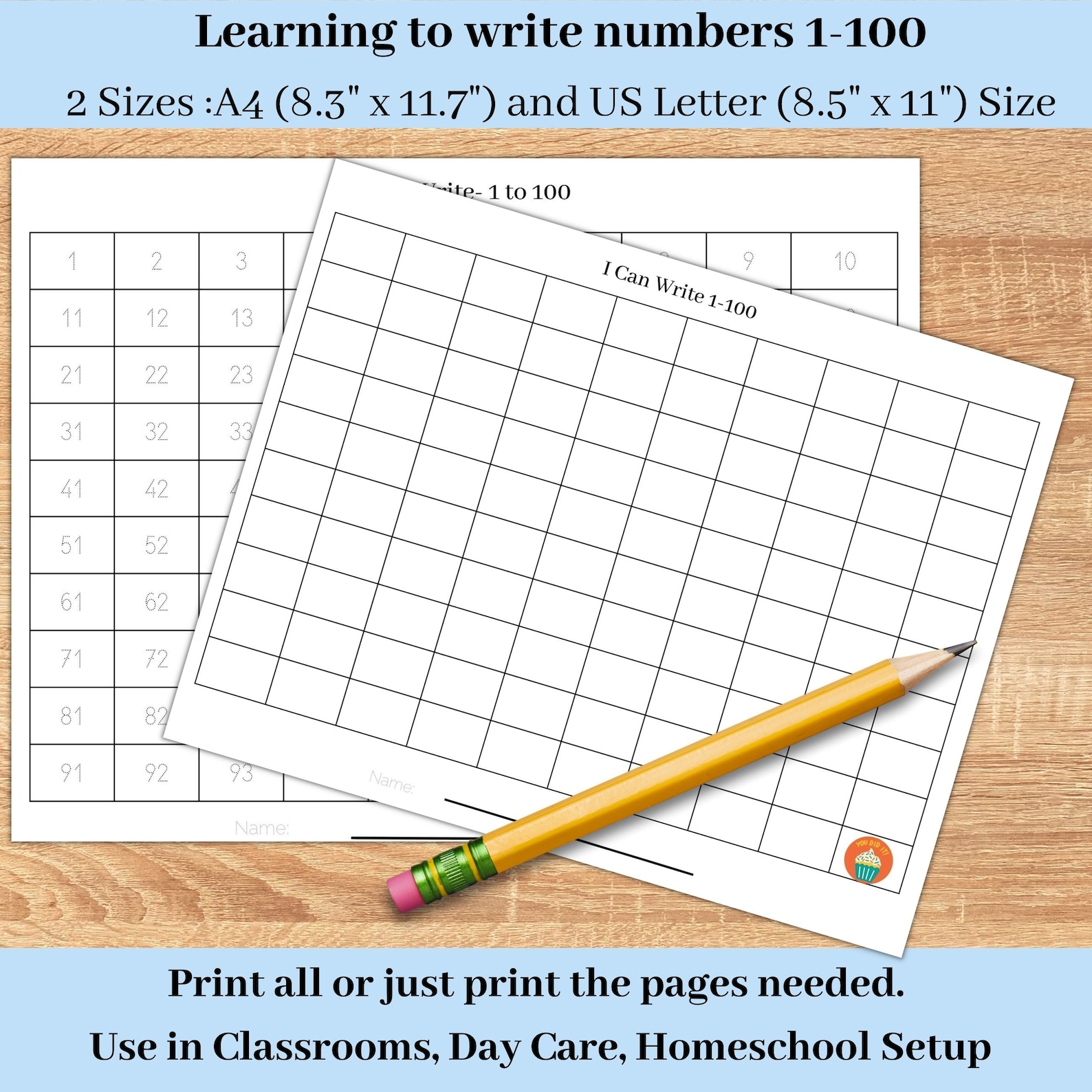 Printable Numbers 1-50, 1-100 Tracing Worksheets for Preschool ...