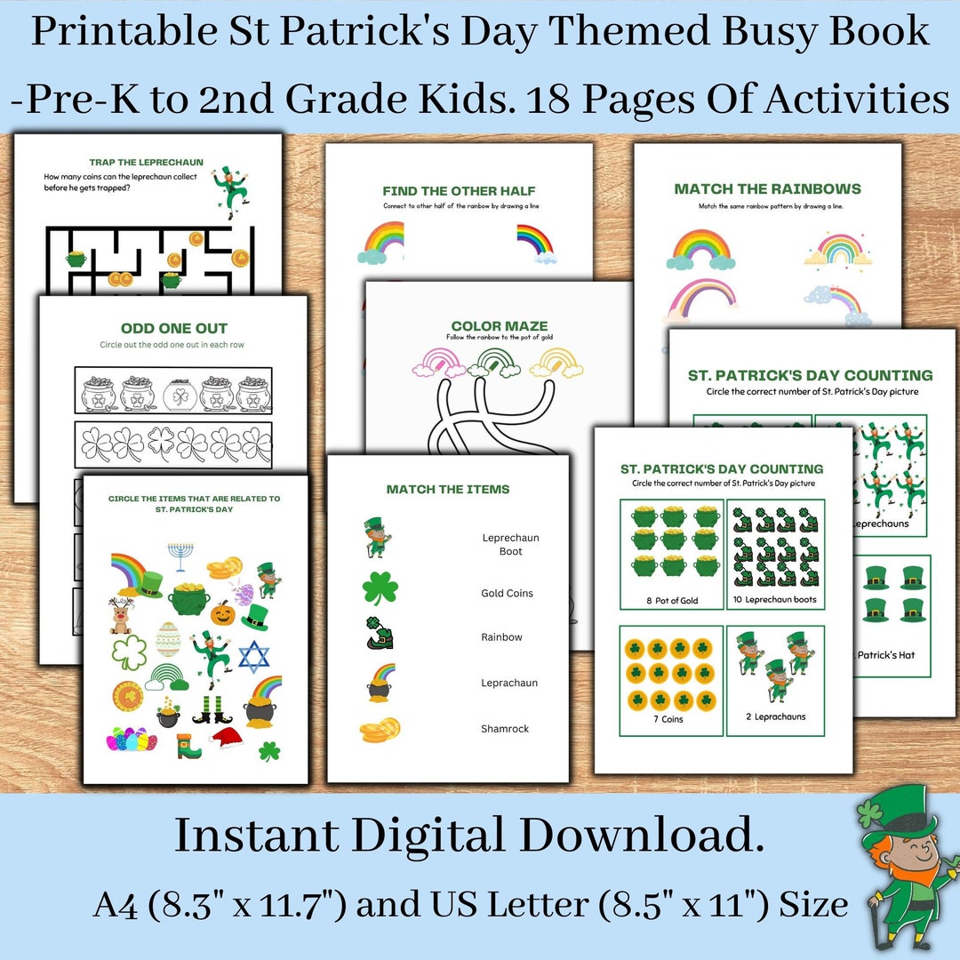 St Patrick's Day Busy Book, Activity Book for Pre-k to 2nd Graders ...