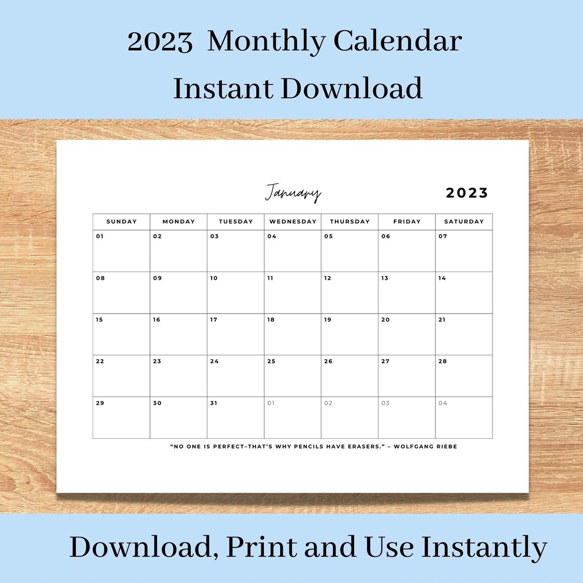 2023 Monthly Calendar, Simple & Minimalist Clean Calendar, Calendar ...