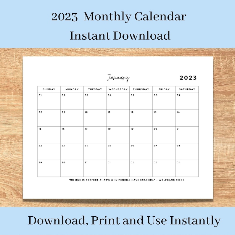 2023 Monthly Calendar, Simple & Minimalist Clean Calendar, Calendar ...