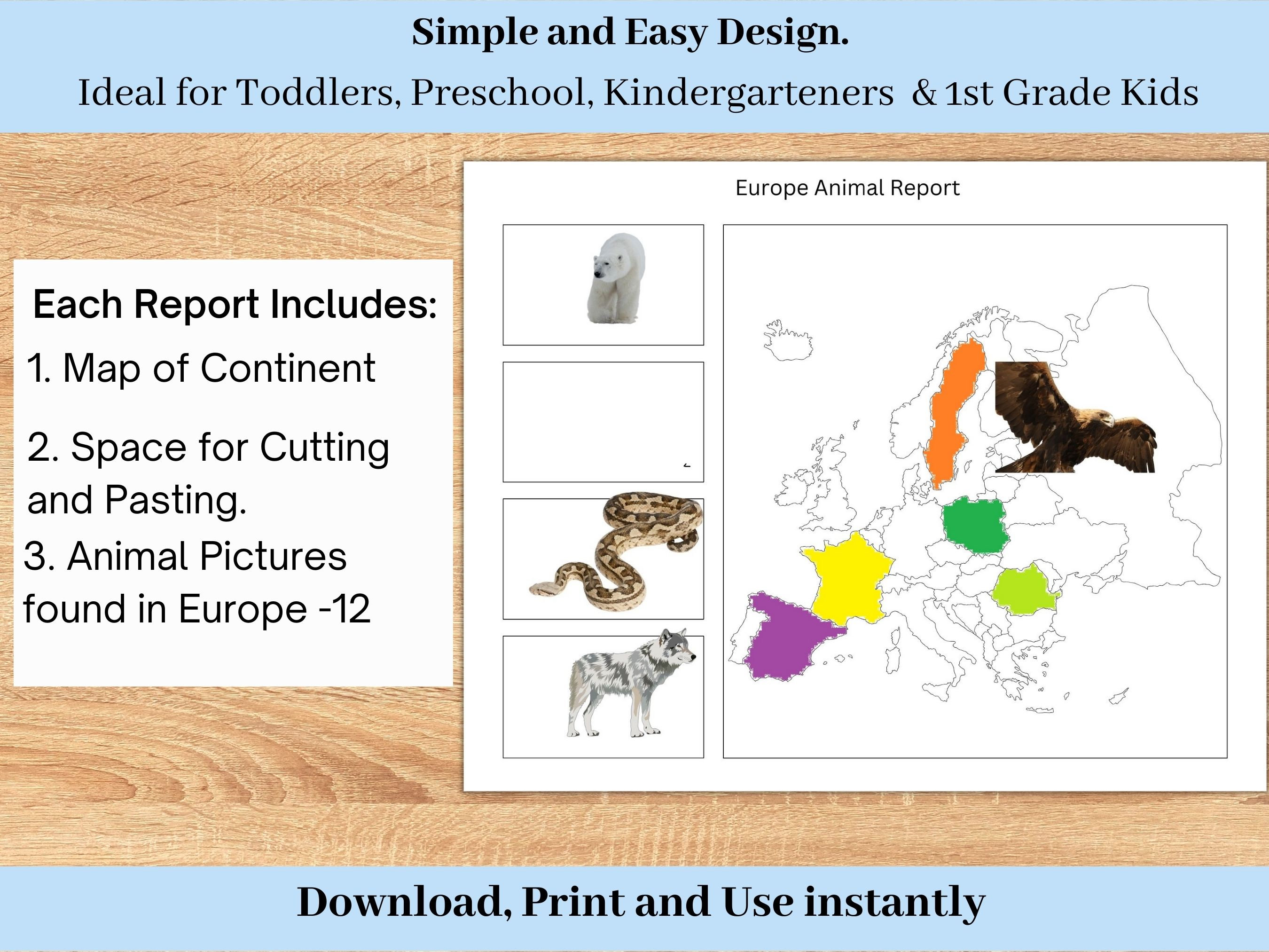 Europe Animal Report, Geography Printable for Toddlers Pre-k, Geography ...