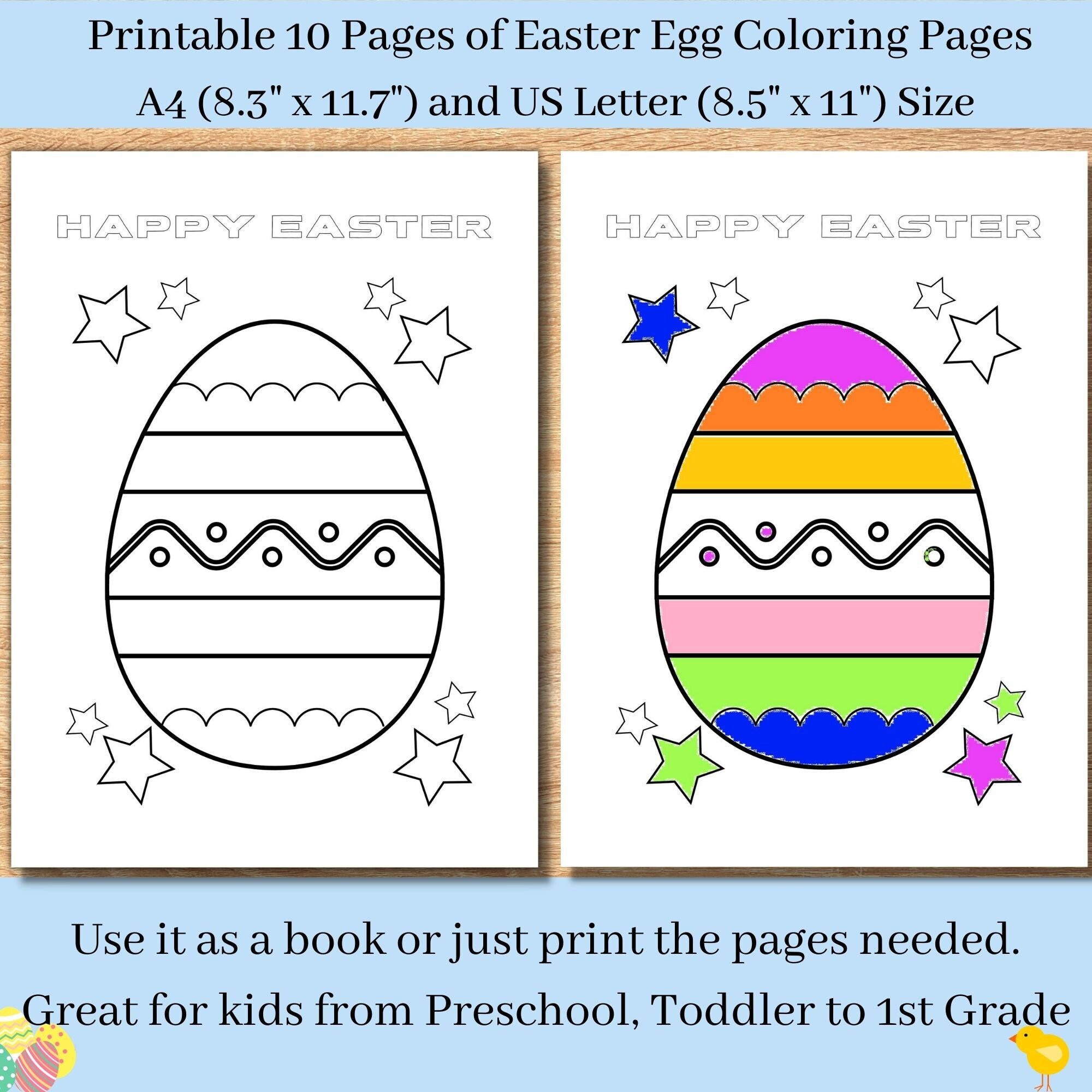 Easter Egg Coloring Pages for Preschool, Toddlers and 1st Grade, Easter ...