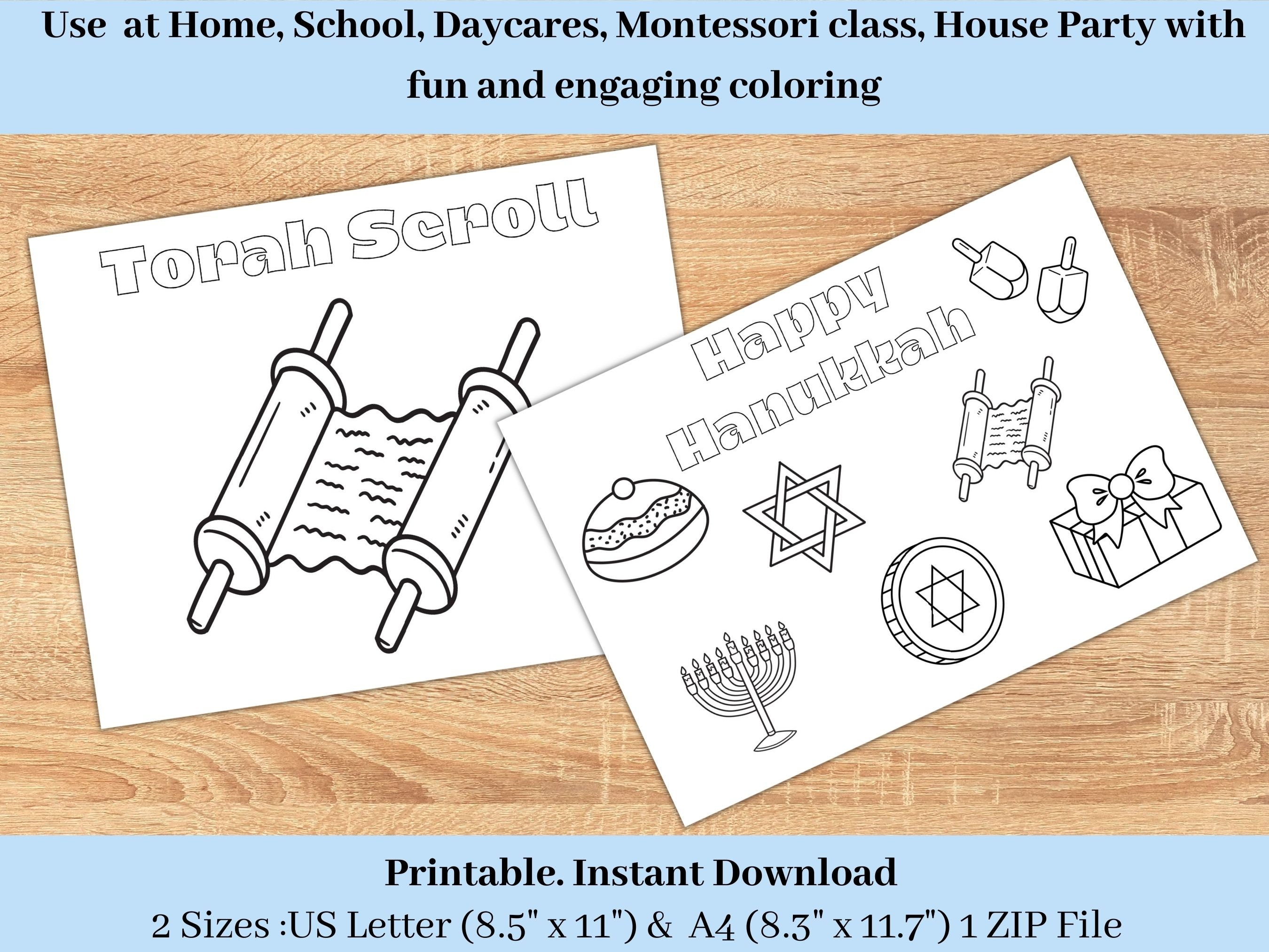 Hanukkah Coloring Pages for Kids, Jewish Festival of Lights (digital ...