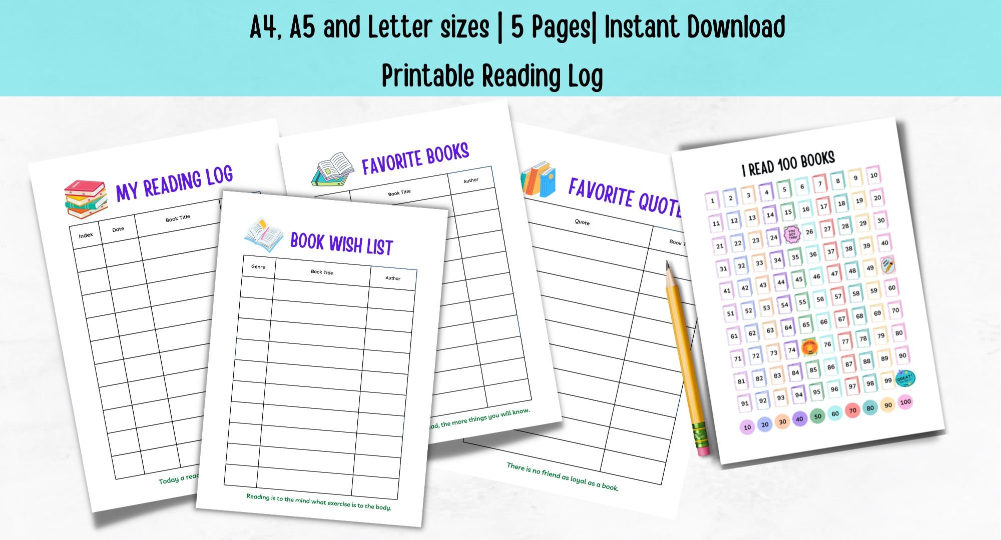 Printable Reading Chart Kids, Reading Log Tracker for 100 Books ...