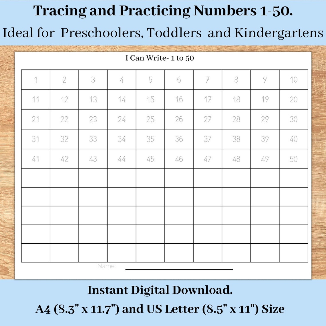 Printable Numbers 1-50, 1-100 Tracing Worksheets for Preschool ...