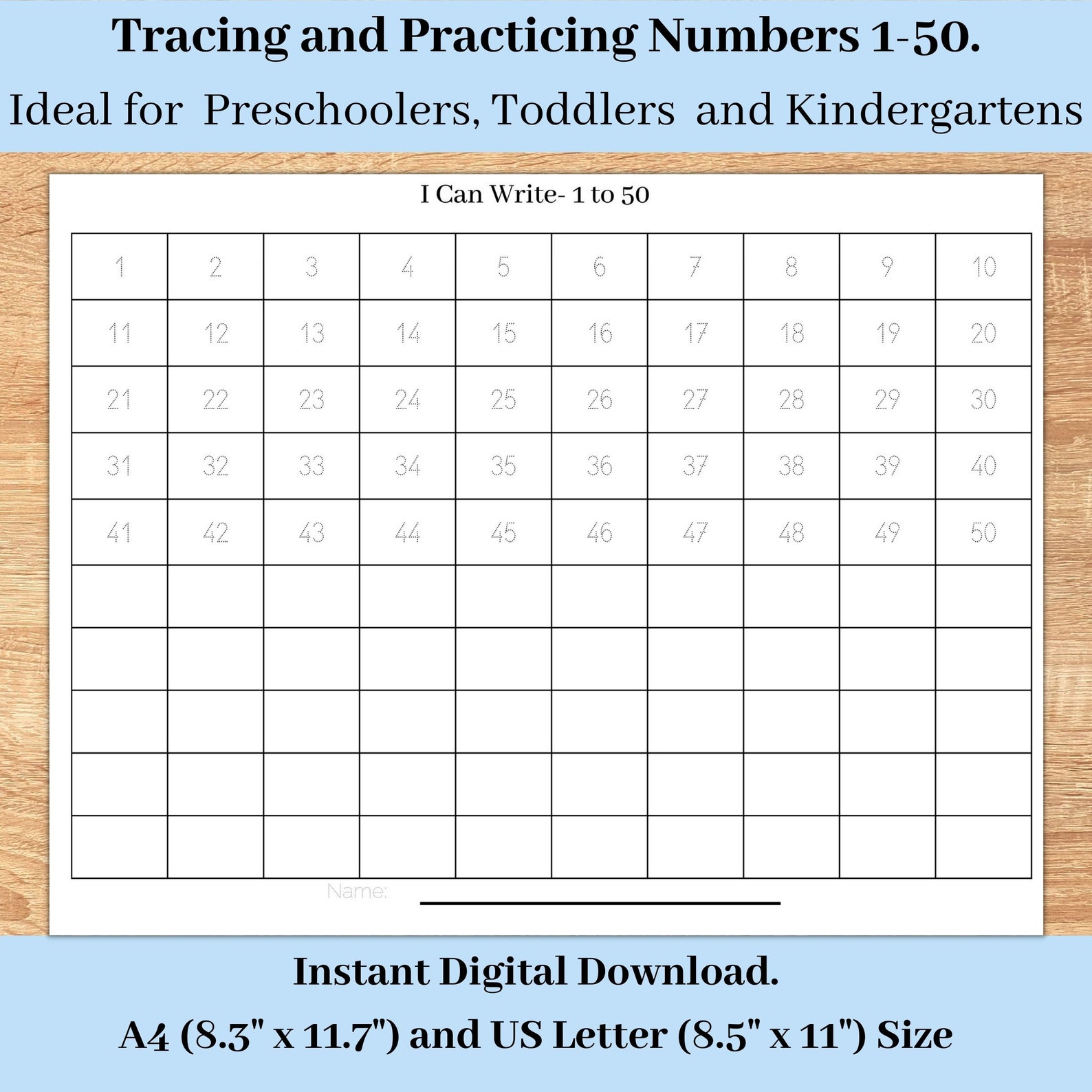 Printable Numbers 1-50, 1-100 Tracing Worksheets for Preschool ...