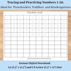 Printable Numbers 1-50, 1-100 Tracing Worksheets for Preschool ...
