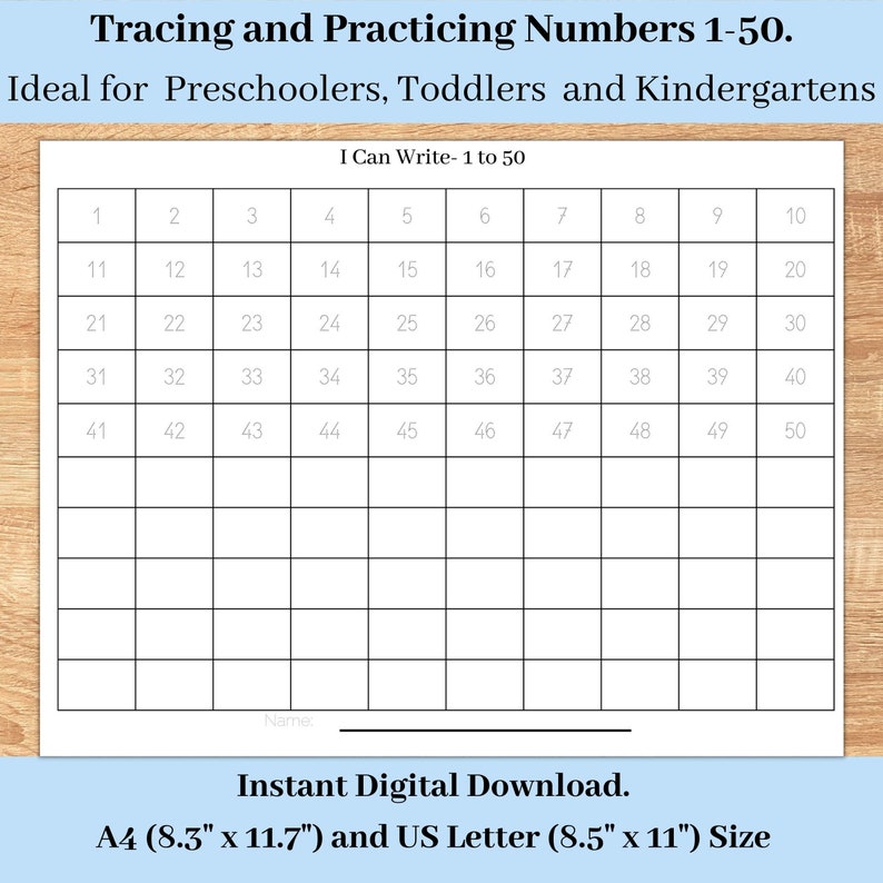 Printable Numbers 1-50, 1-100 Tracing Worksheets for Preschool ...