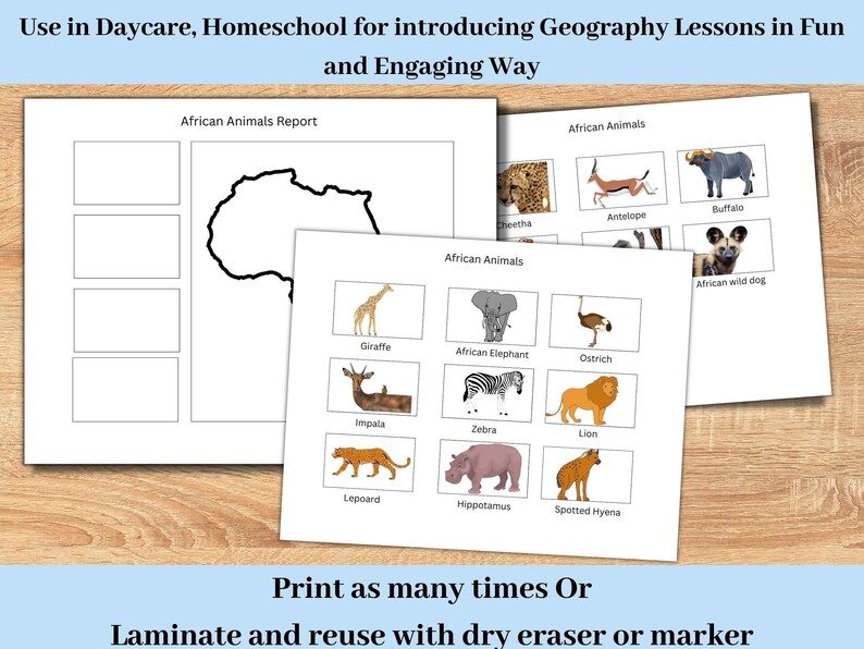 Africa Animals Report, Geography Printable for Toddlers and Pre-k ...