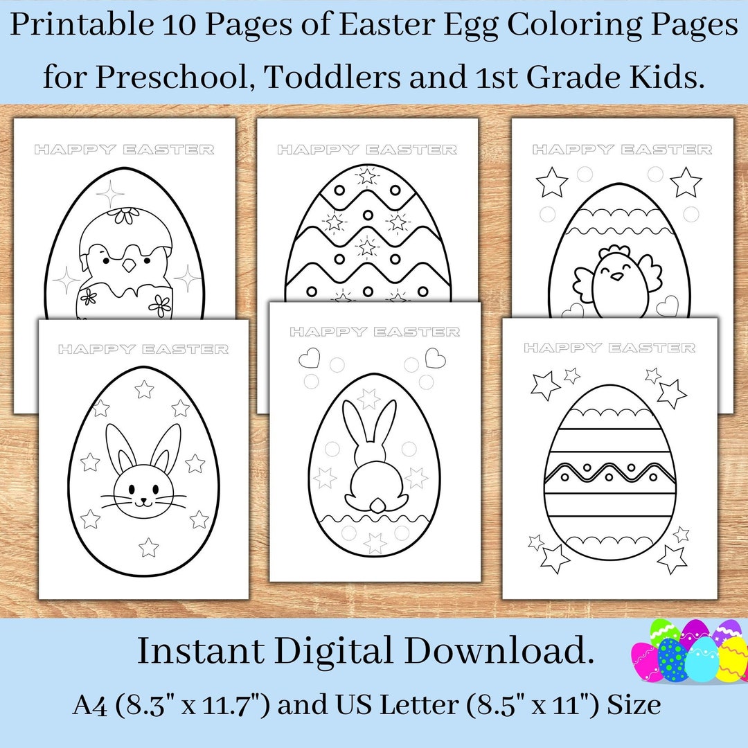 Easter Egg Coloring Pages for Preschool, Toddlers and 1st Grade, Easter ...