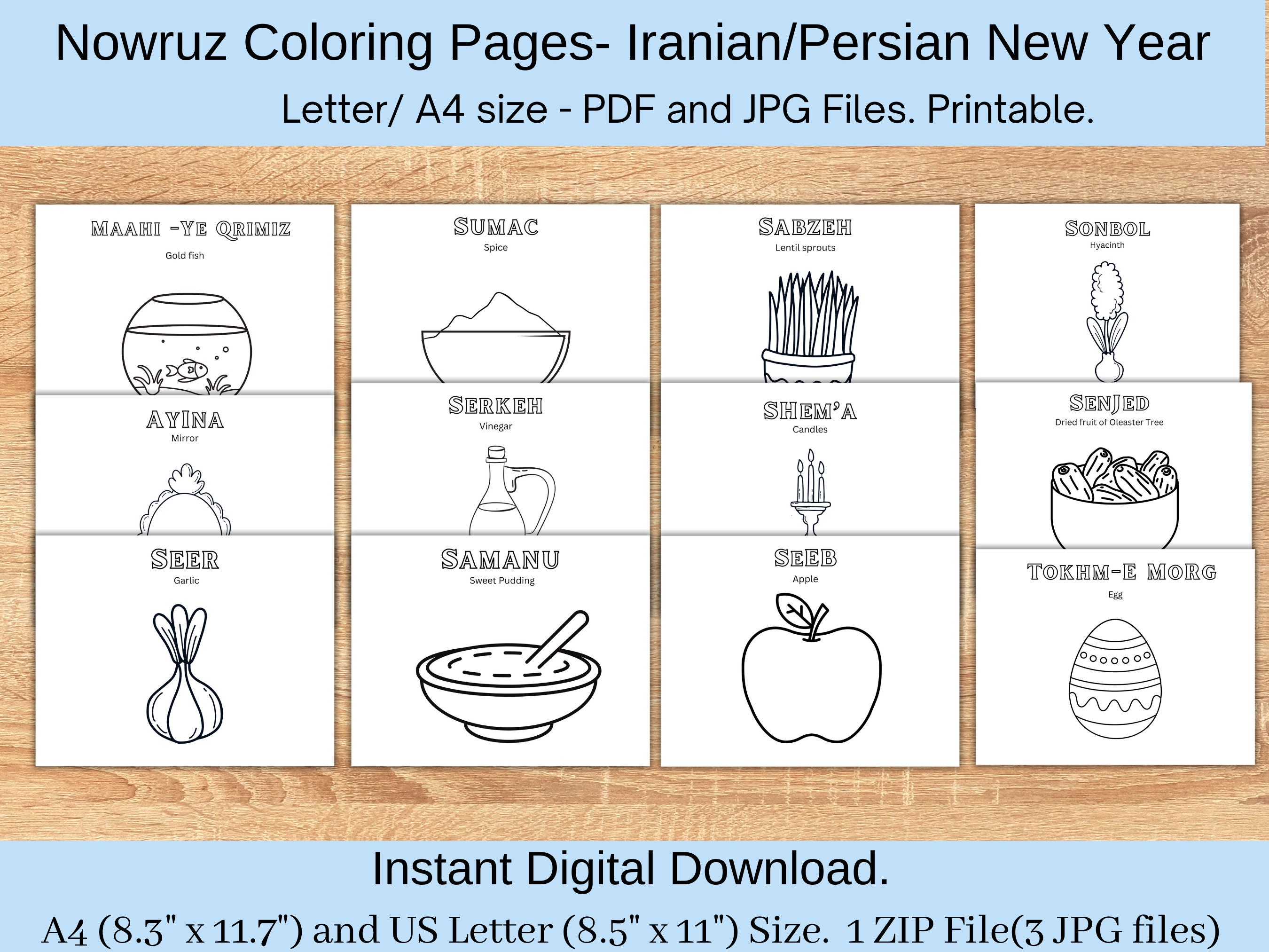 Nowruz Large Coloring Pages, Haft-sin Activity Page, Iranian New Year ...