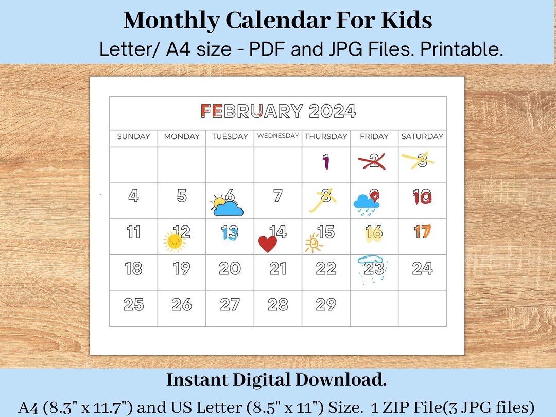 2024 Calendar, Kids Calendar, Monthly Calendar, Calendar for Montessori ...