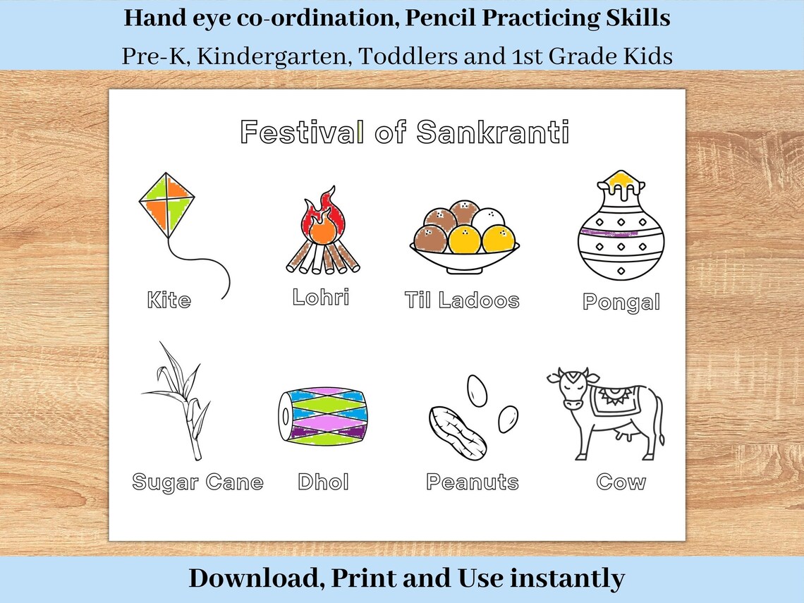 Sankranti Coloring Pages, Indian Festival Activity (digital Download ...