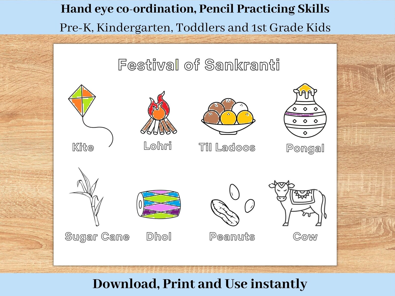 Sankranti Coloring Pages, Indian Festival Activity (digital Download ...