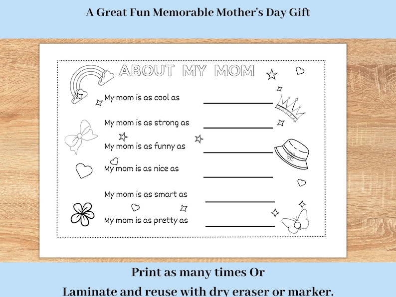 About My Mom Printable Activity for Kids, Mother's Day School Activity ...