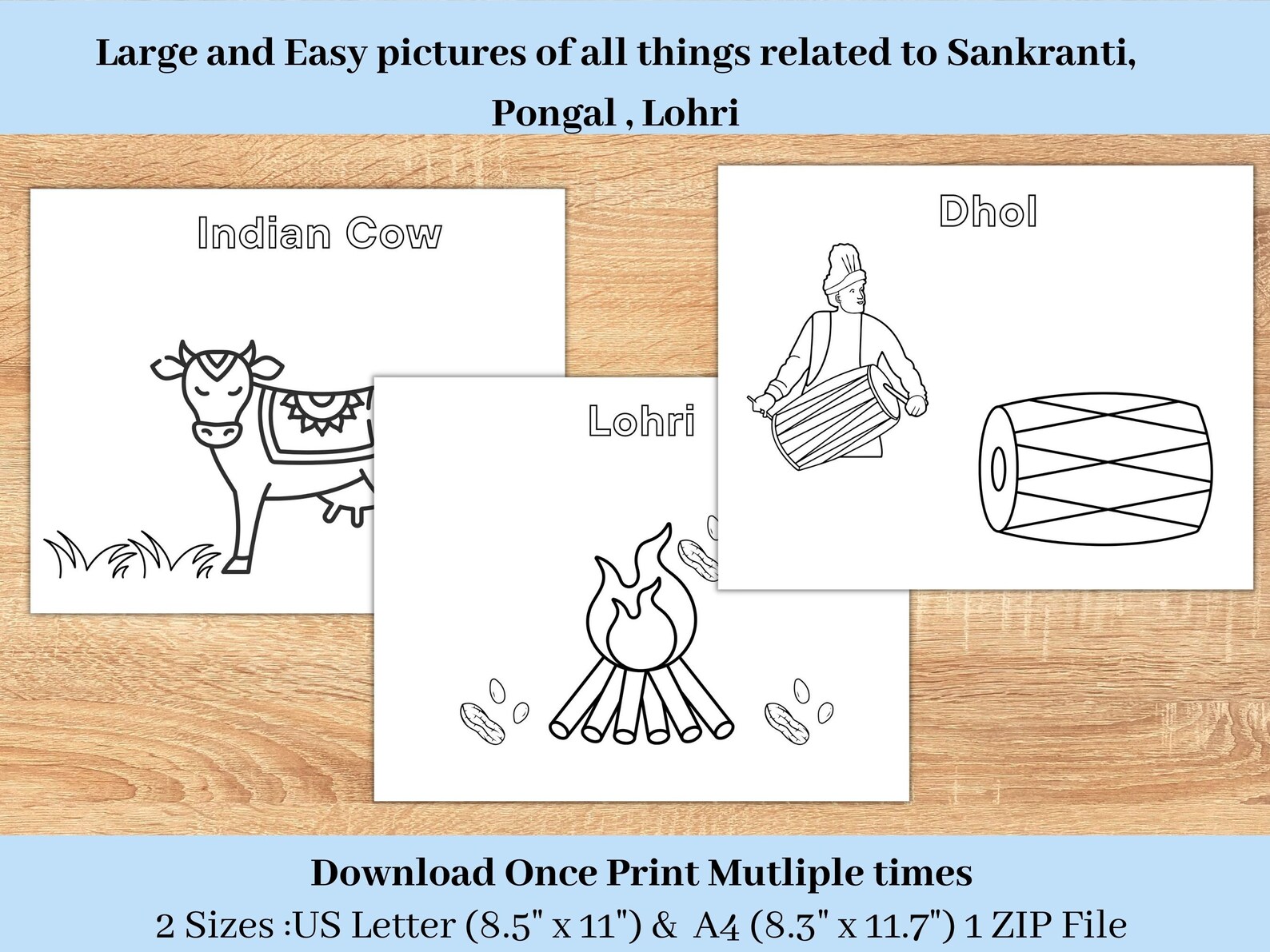 Sankranti Coloring Pages, Indian Festival Activity (digital Download ...