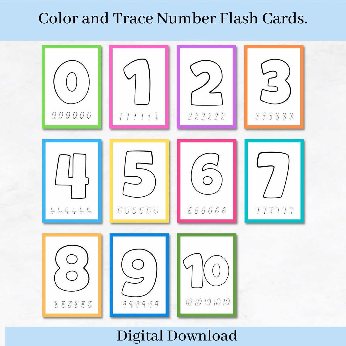 Colorful Number Flashcards 1-10, Tracing Practice (digital Download) - Etsy