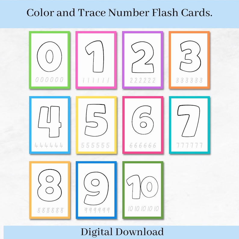 Colorful 1-10 Numbers Flashcards, Digital Download, Numbers Flashcards ...