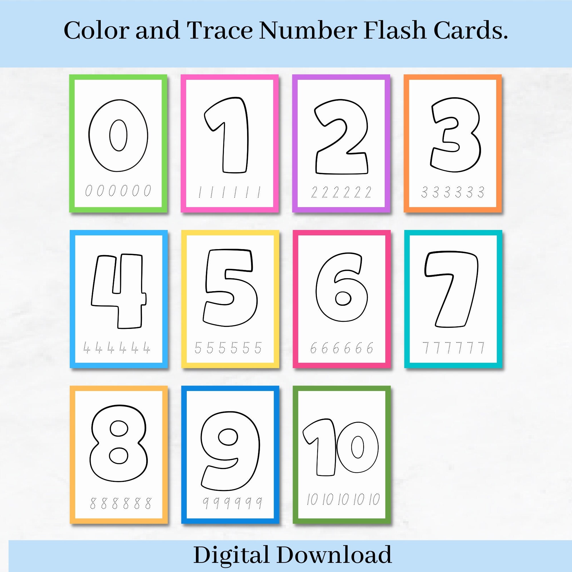 Colorful 1-10 Numbers Flashcards, Digital Download, Numbers Flashcards ...