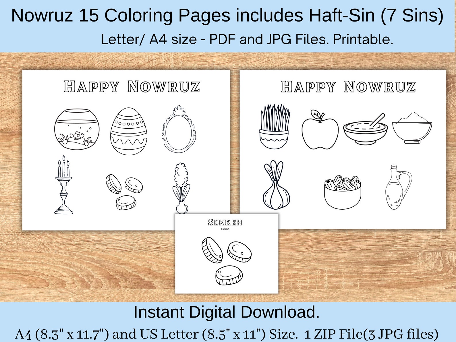 Nowruz Large Coloring Pages, Haft-sin Activity Page, Iranian New Year ...