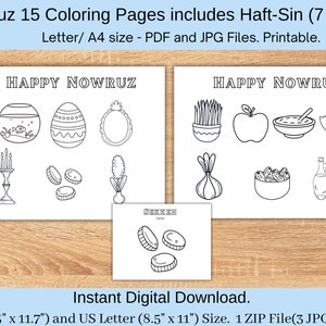 Nowruz Large Coloring Pages, Haft-sin Activity Page, Iranian New Year ...