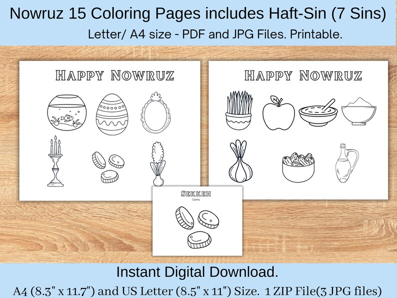 Nowruz Large Coloring Pages, Haft-sin Activity Page, Iranian New Year ...