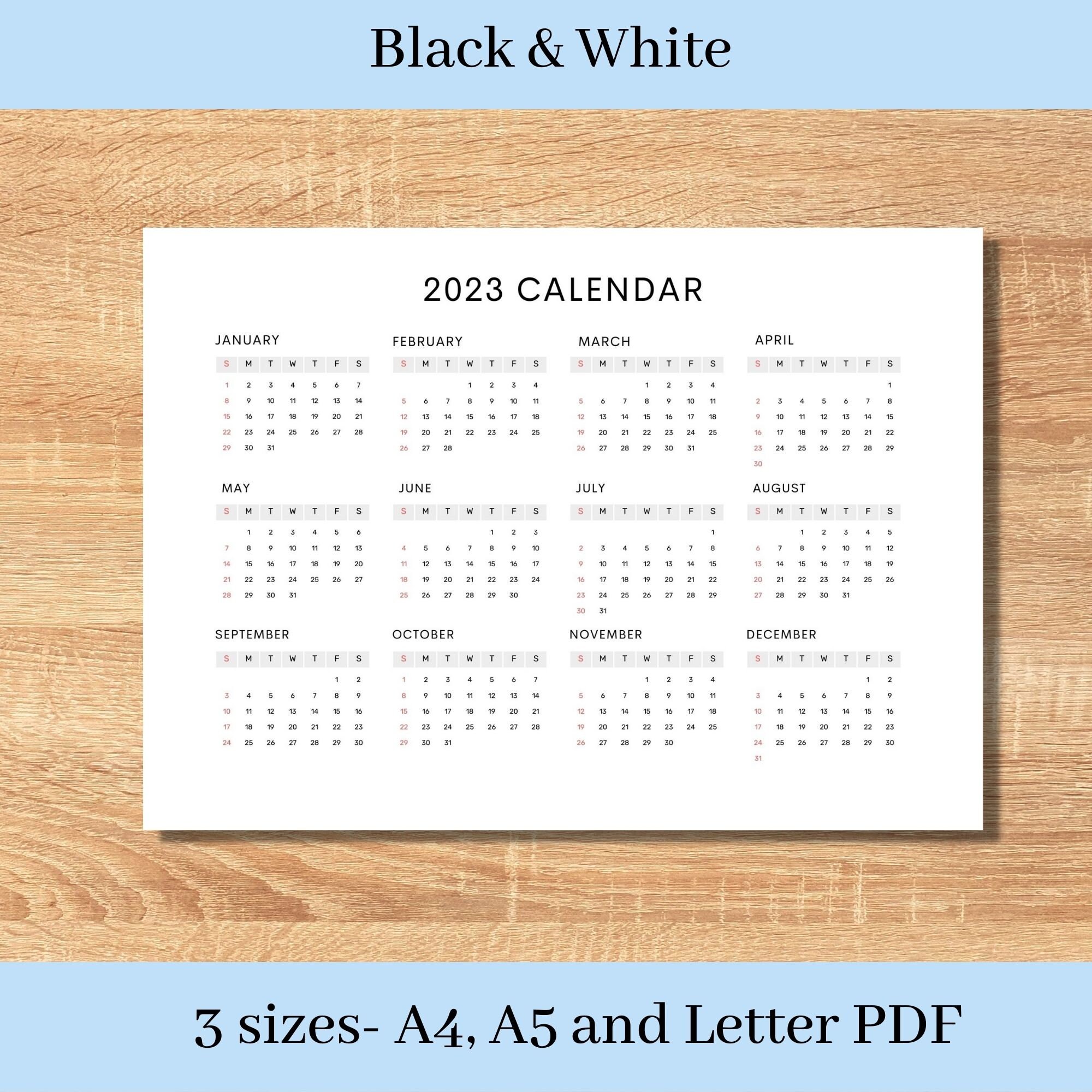 2023 Year Calendar Printable, 1 Page Digital Download, Pastel Color ...