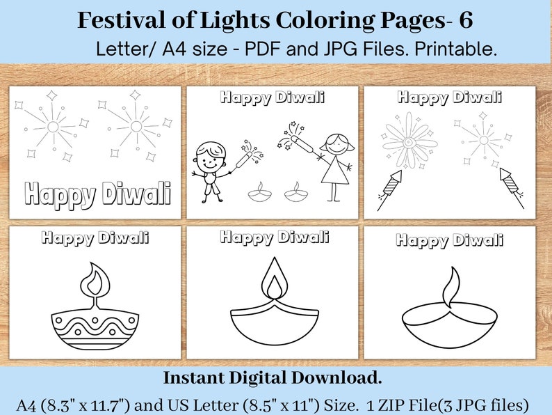 Diwali Coloring Pages for Kids, Festival of Lights (digital Download ...