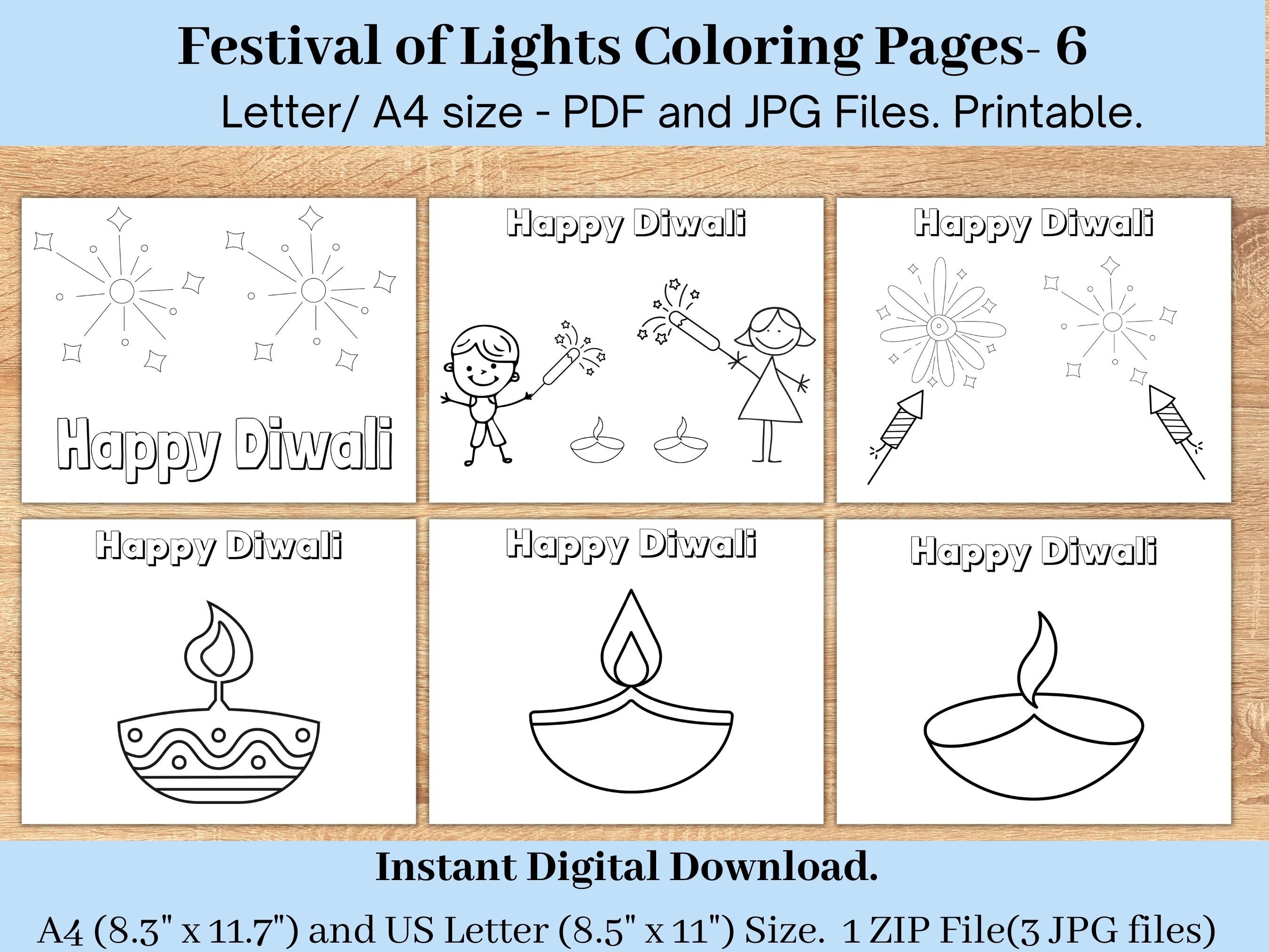 Printable Diwali Coloring Pages, Large Diwali Coloring Pages for Kids ...