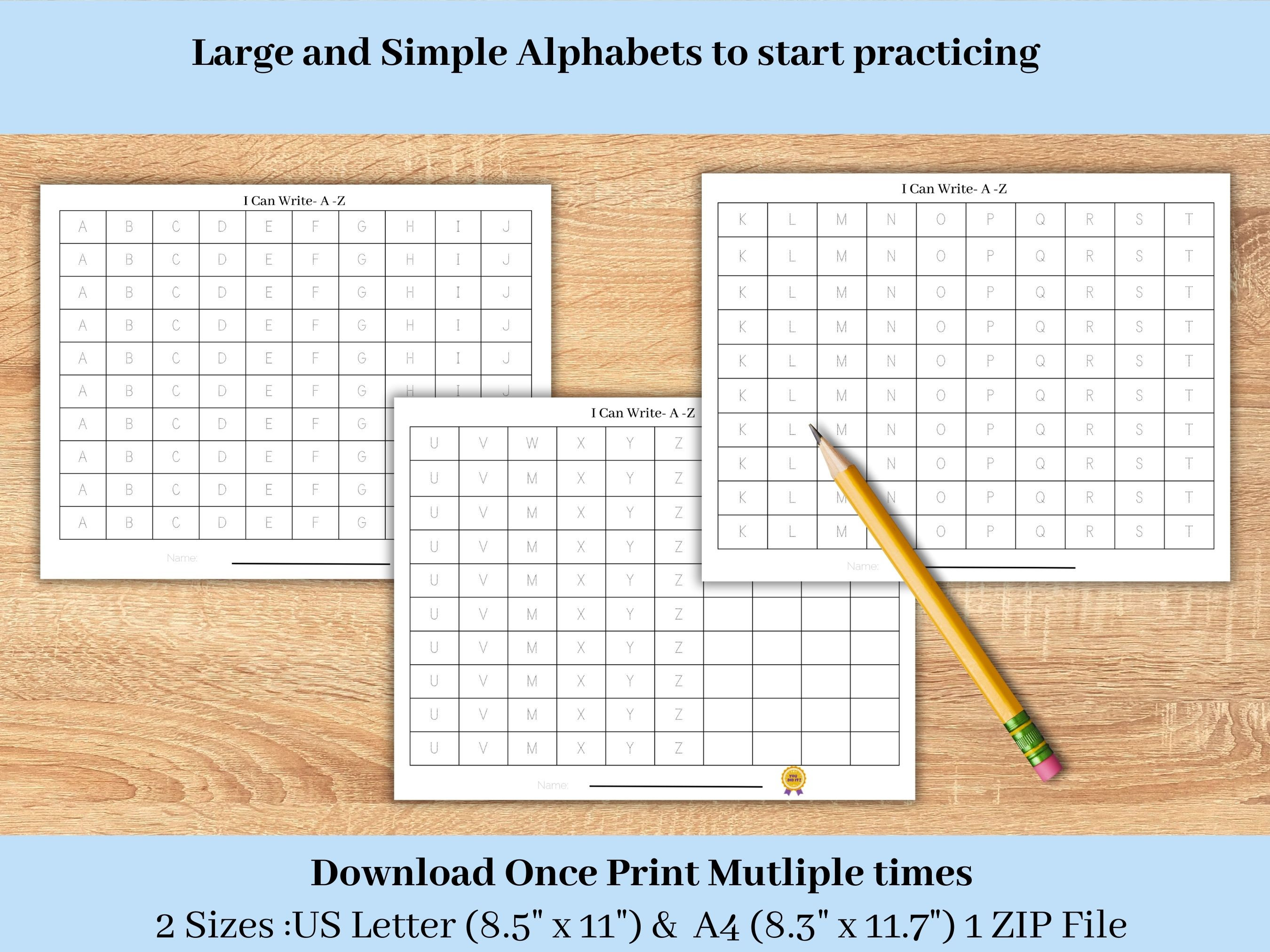 Printable Alphabets A- Z, A-Z Tracing Worksheets for Preschool ...