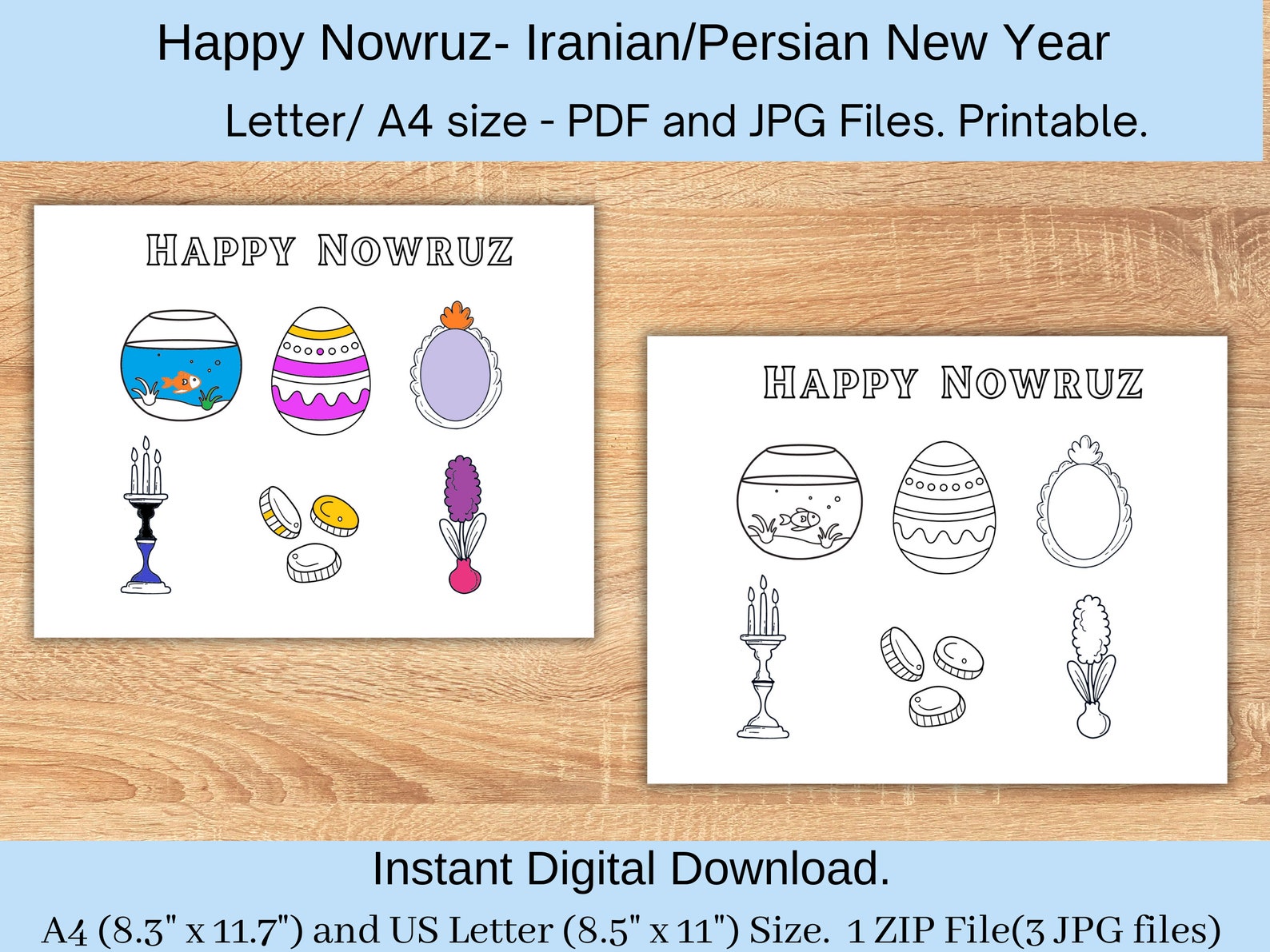 Nowruz Large Coloring Pages, Haft-sin Activity Page, Iranian New Year ...