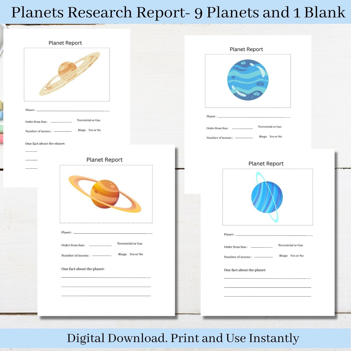 Solar System Worksheet, Montessori Science Printable, Planet Report ...