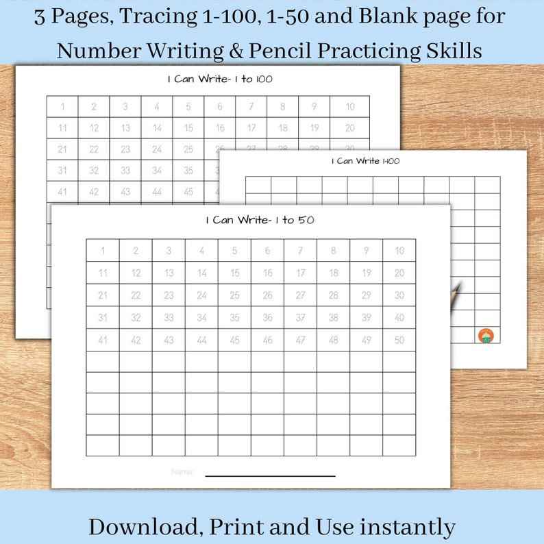 Printable Numbers 1-50 1-100 Tracing Worksheets for Preschool - Etsy